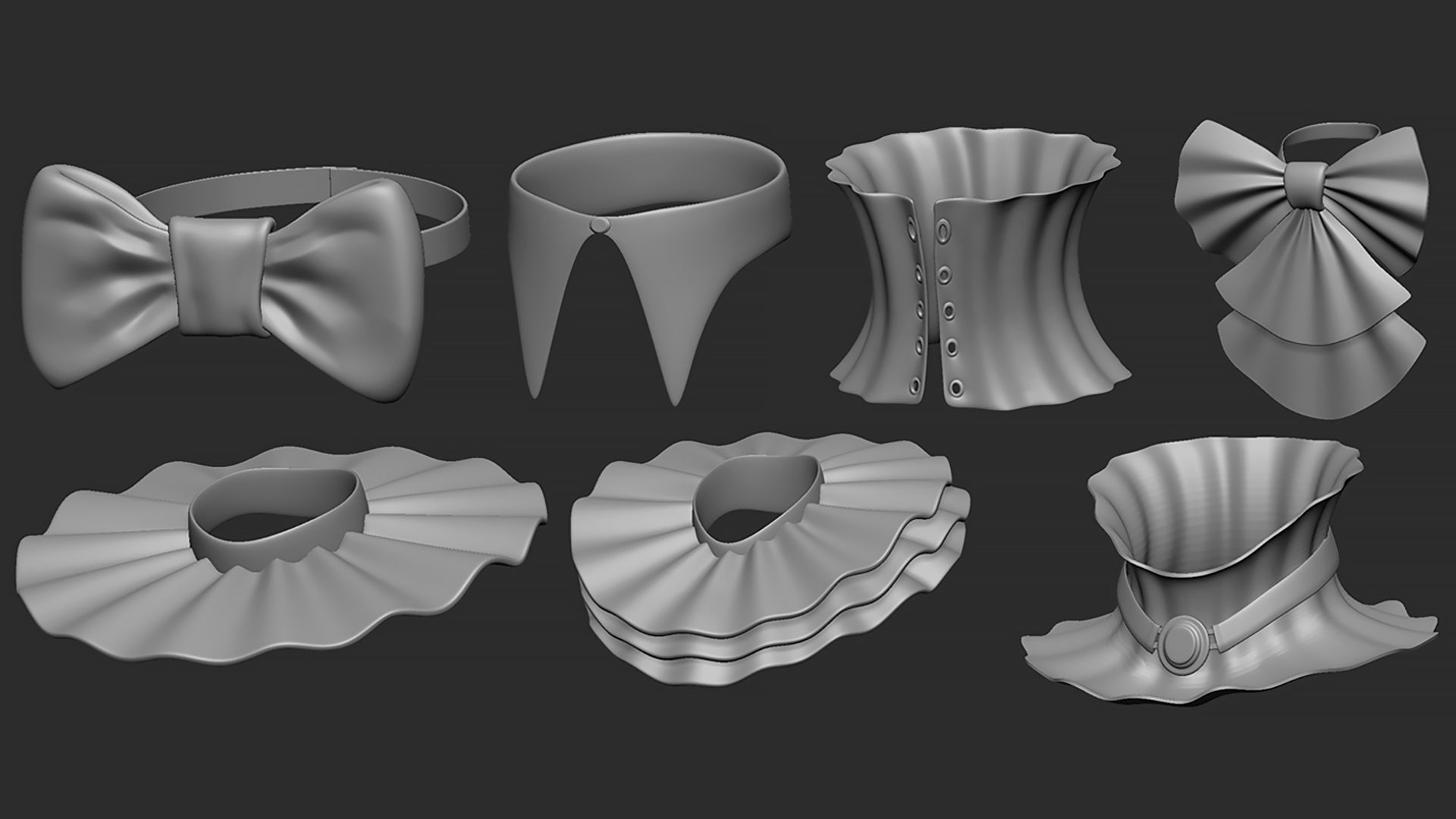 20 character jabot and neckwear midpoly IMM Zbrush set 3D model | CGTrader