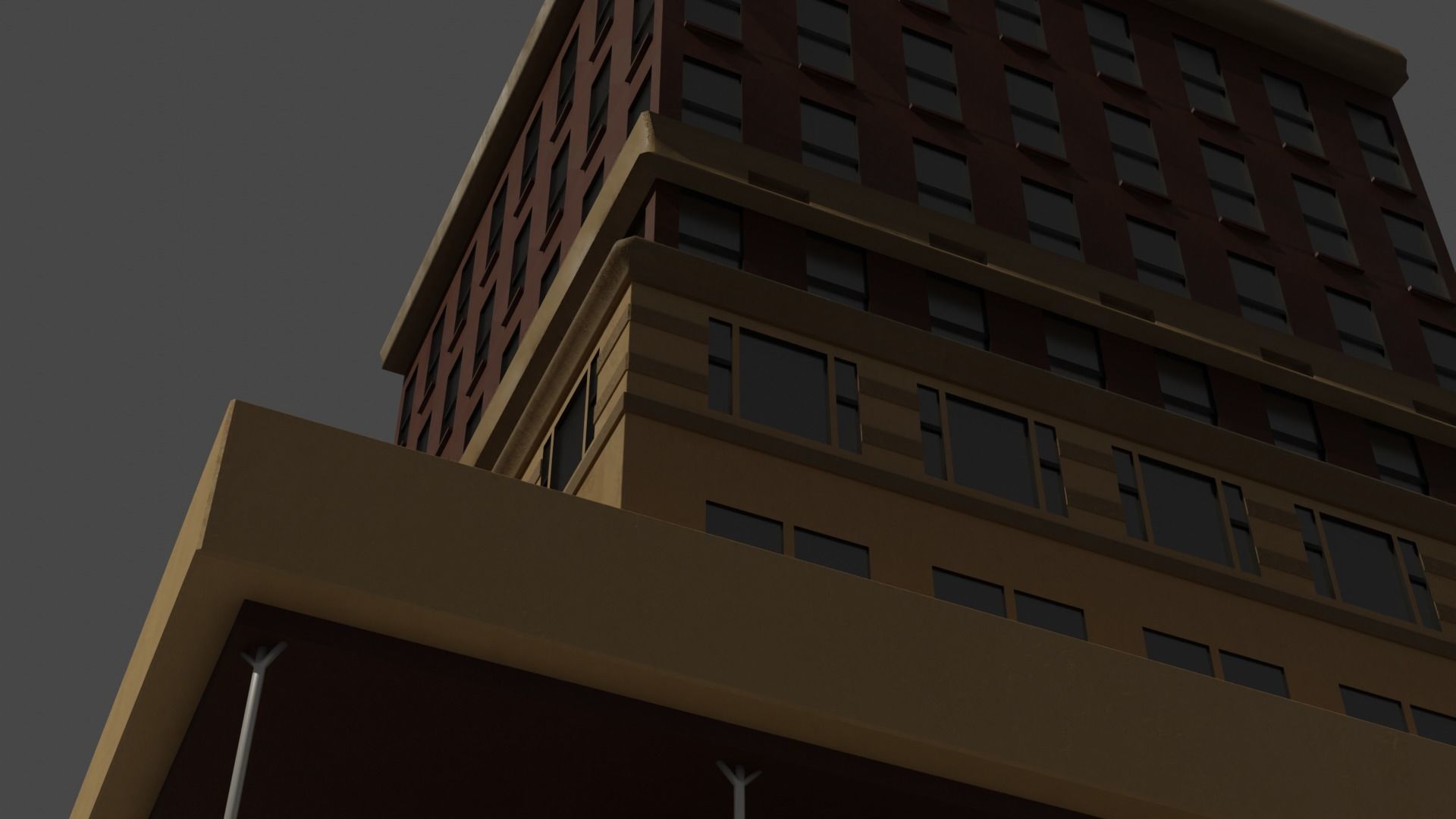 City Corner Building Facade with Sidewalk and Streetlight 3D model ...