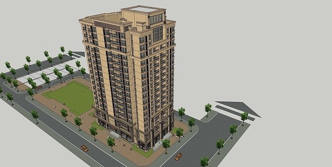Apartment 2 tall building in middle of street 3D model | CGTrader