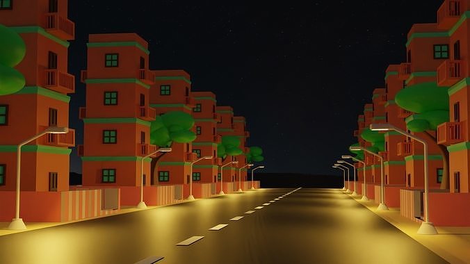 3D model night road VR / AR / low-poly | CGTrader