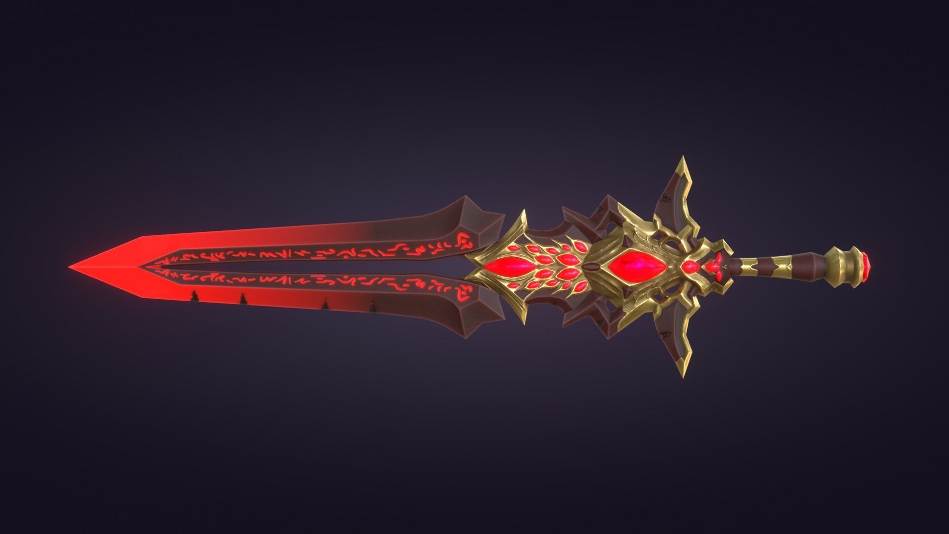 3D model Fantasy Stylized Sword Game Ready Melee Weapon Gems Crystals ...
