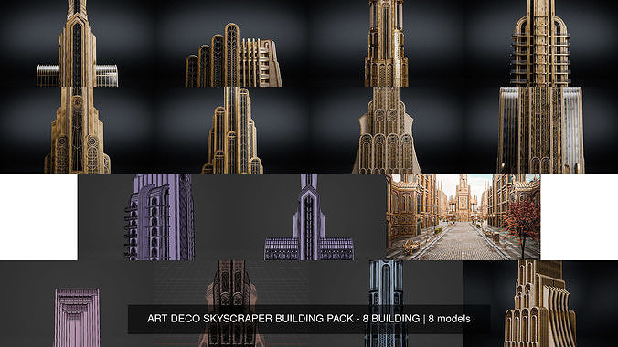 3D Model Collection ART DECO SKYSCRAPER BUILDING PACK - 8 BUILDING VR ...
