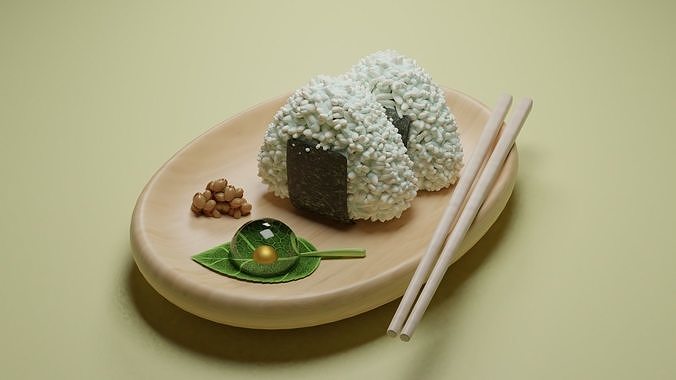 Onigiri piece of sushi on plate with chopsticks 3D model | CGTrader