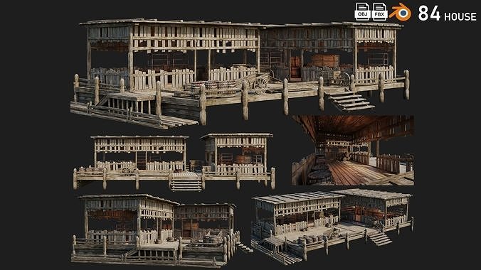 3D model Old Wooden Storage Building 4K Textures GameReady 84 VR / AR ...
