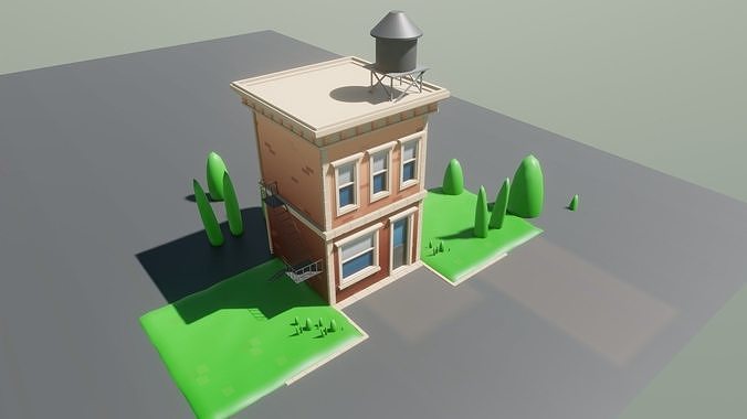 3D model cartoon sylized building with one texture VR / AR / low-poly ...