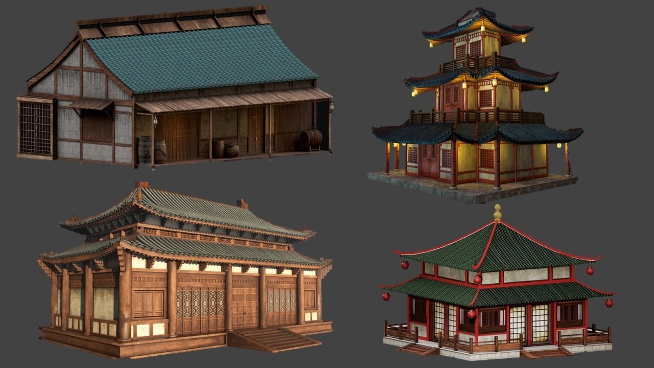 Asian Japanese Traditional Building Collection 3D model | CGTrader