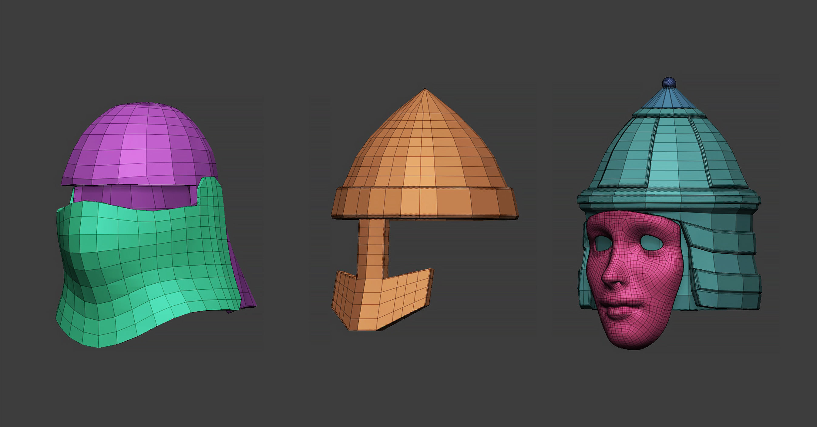 30 Low poly medieval fantasy helmets base mesh shapes IMM brush 3D ...