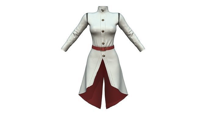 3D model Female White Sci-Fi Jacket Long Coat VR / AR / low-poly | CGTrader