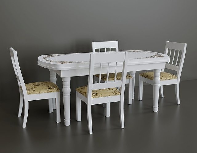 Simple kitchen set with table and four chairs 3D model | CGTrader