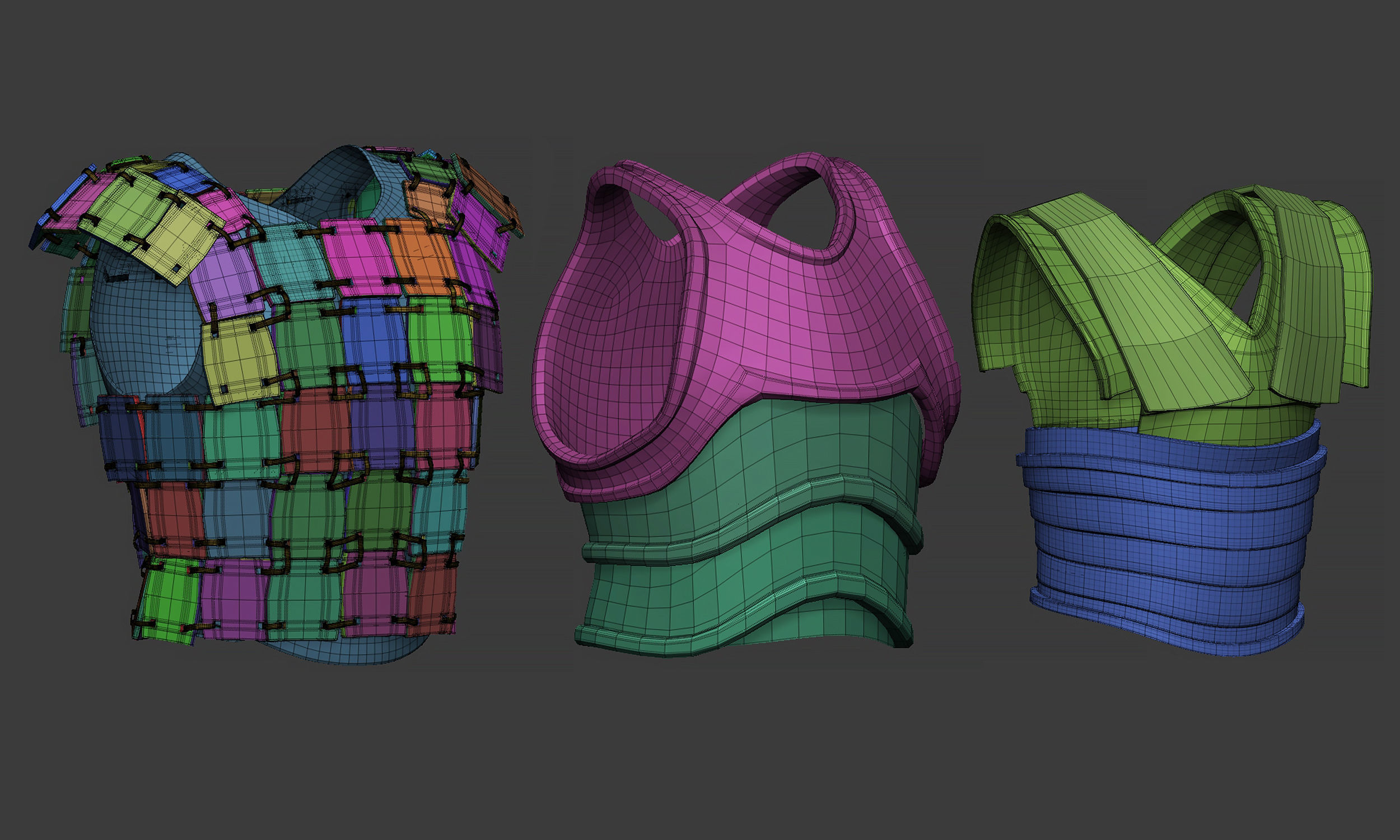 20 Low poly medieval fantasy body armor base mesh IMM brush 3D model ...