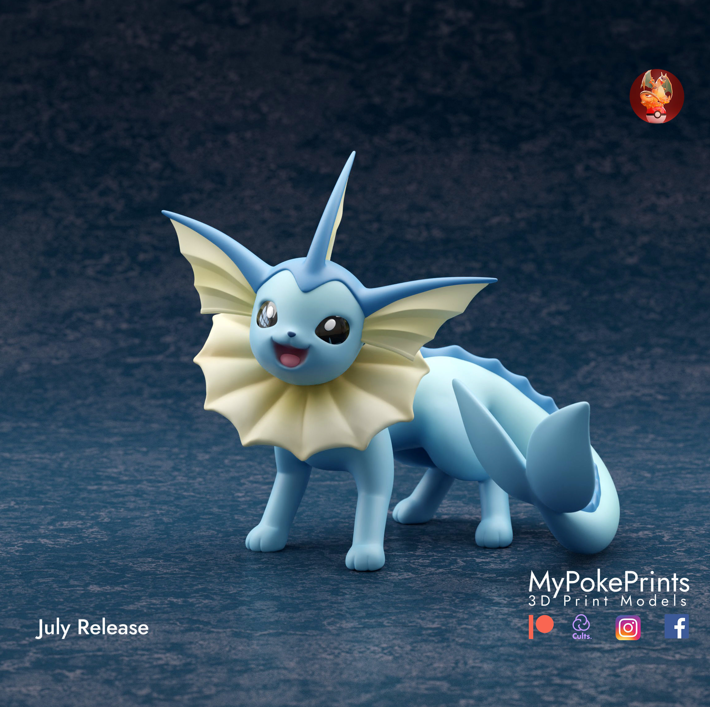 VAPOREON 3 POSES - PRE-SUPPORTED EEVEELUTION POKEMON 3D model 3D ...