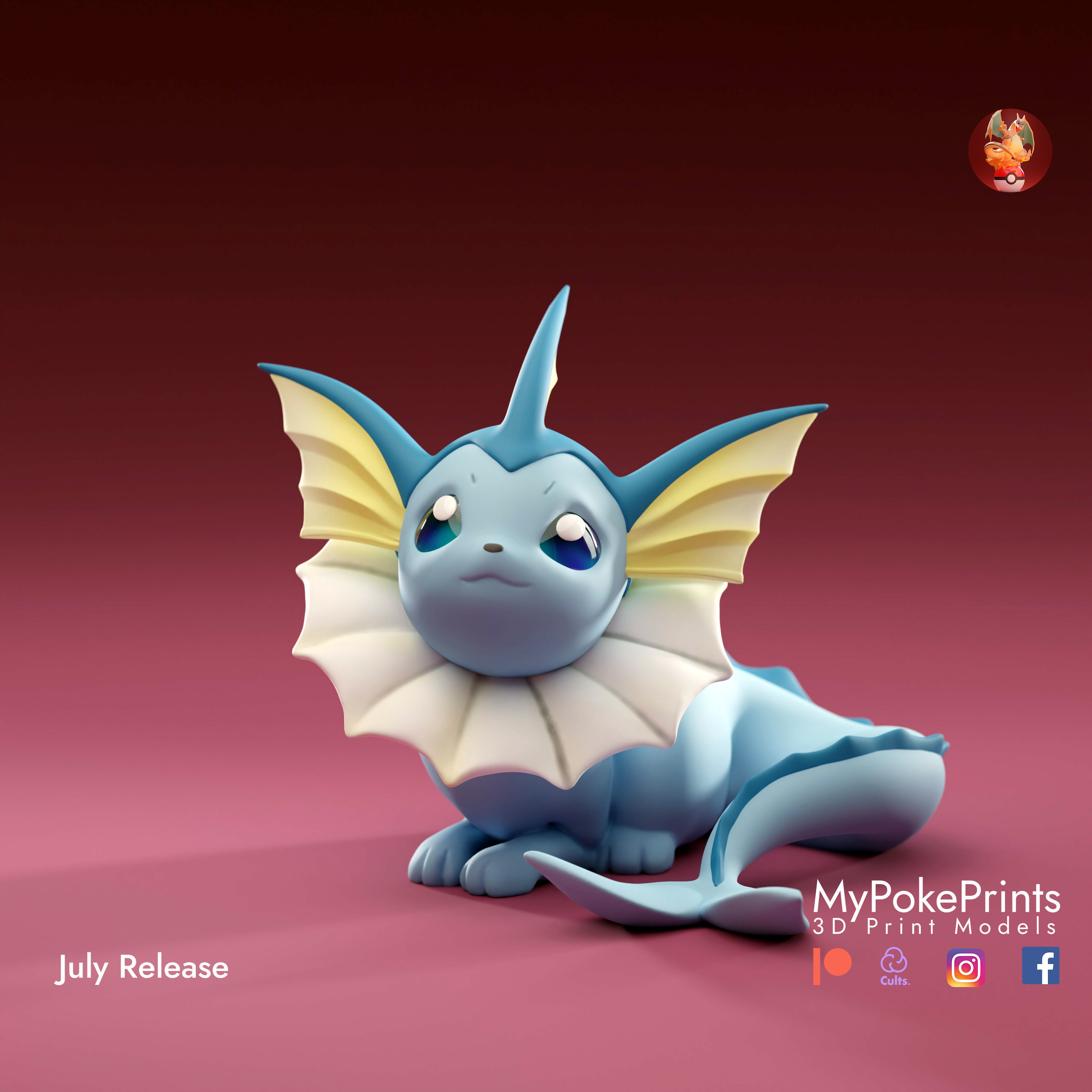 VAPOREON 3 POSES - PRE-SUPPORTED EEVEELUTION POKEMON 3D model 3D printable | CGTrader
