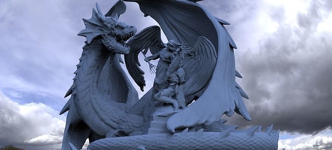Dragon Sculpture With Angel Statue 3D model | CGTrader
