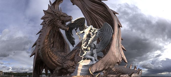 Dragon Sculpture With Angel Statue 3 3D model | CGTrader