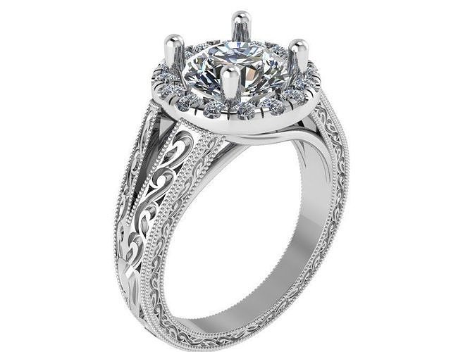 Round Halo Engraving Ring 0685 3D model 3D printable | CGTrader