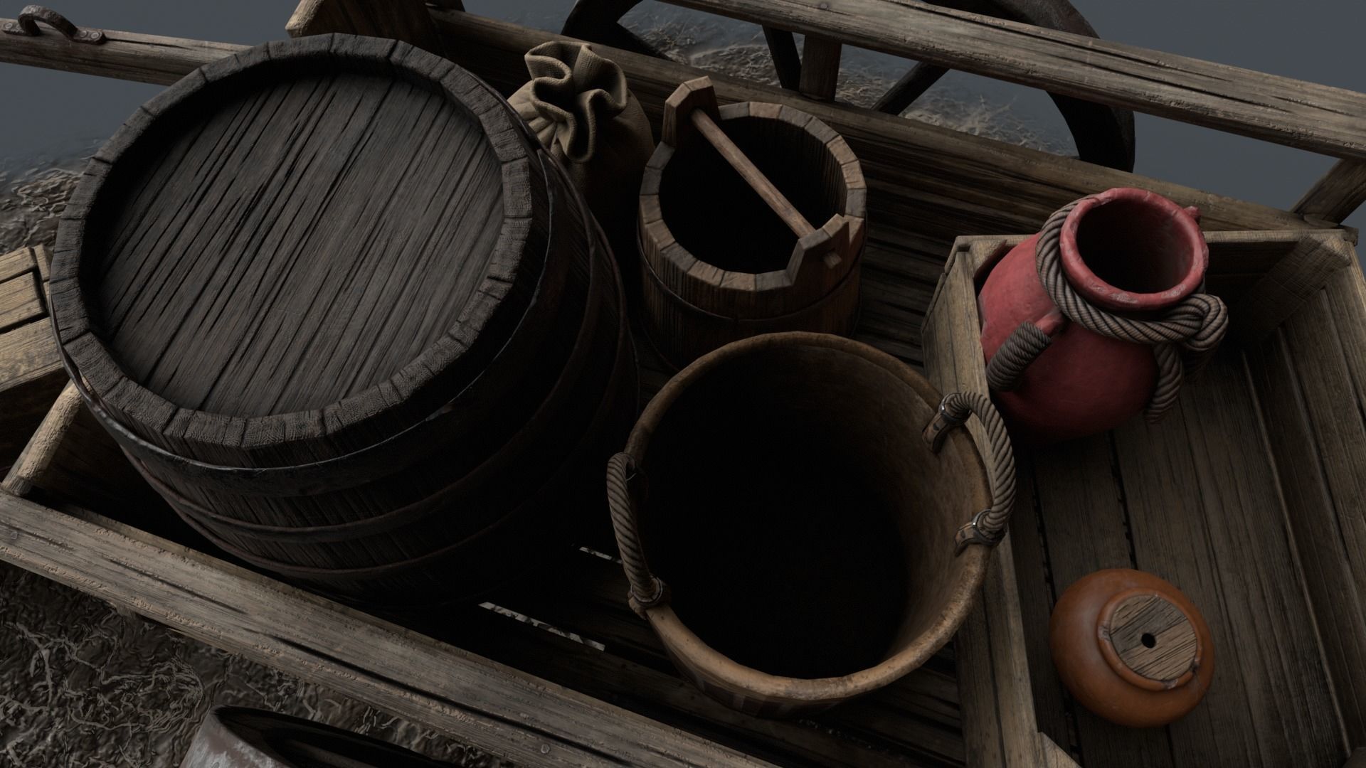 3D model Old Cart and Village Props VR / AR / low-poly | CGTrader