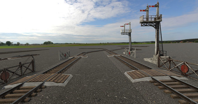 3D model Modular Rail Track and Signal Crossing VR / AR / low-poly ...