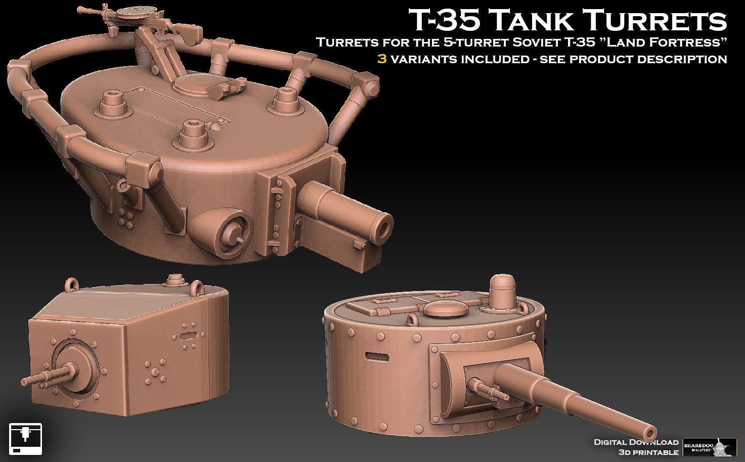 T35 Tank Turrets 3D model 3D printable | CGTrader