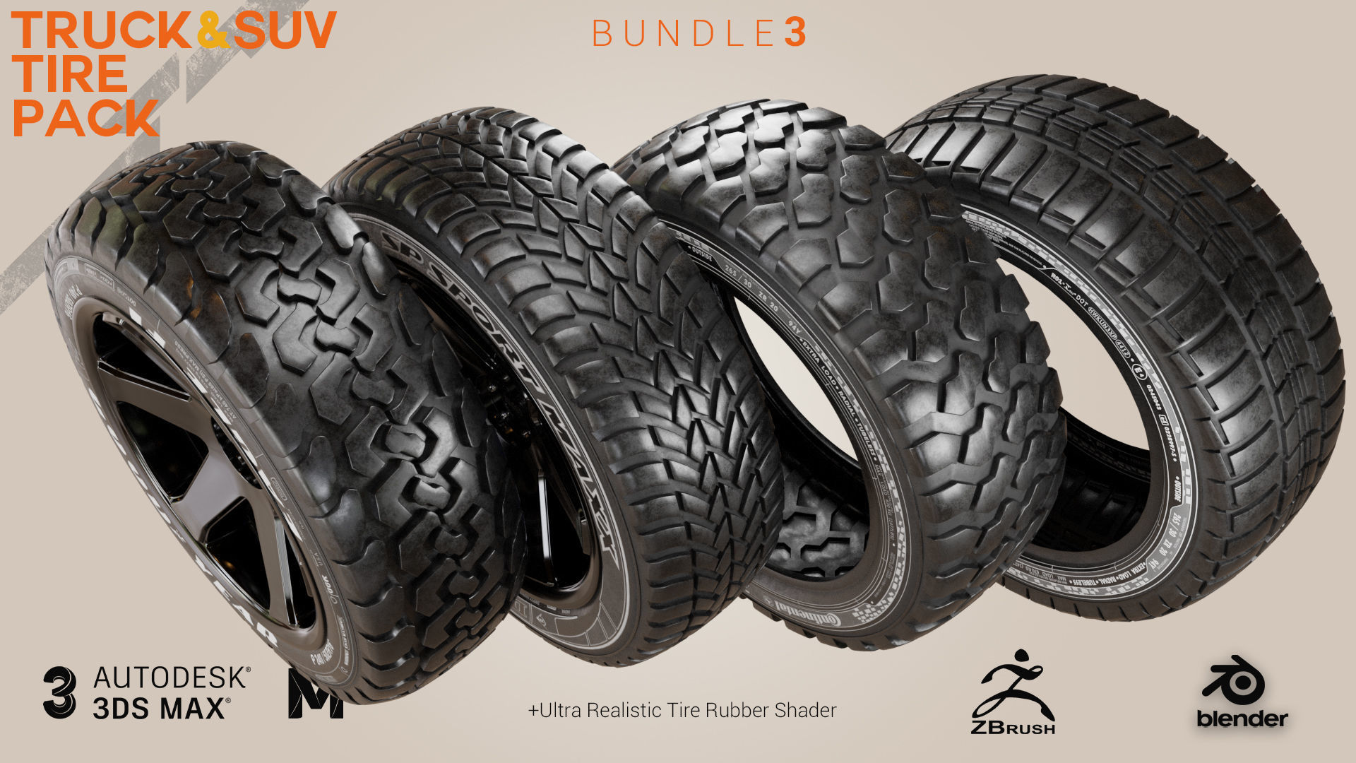 3D model TRUCK - SUV Tire Pack Bundle 3 VR / AR / low-poly | CGTrader