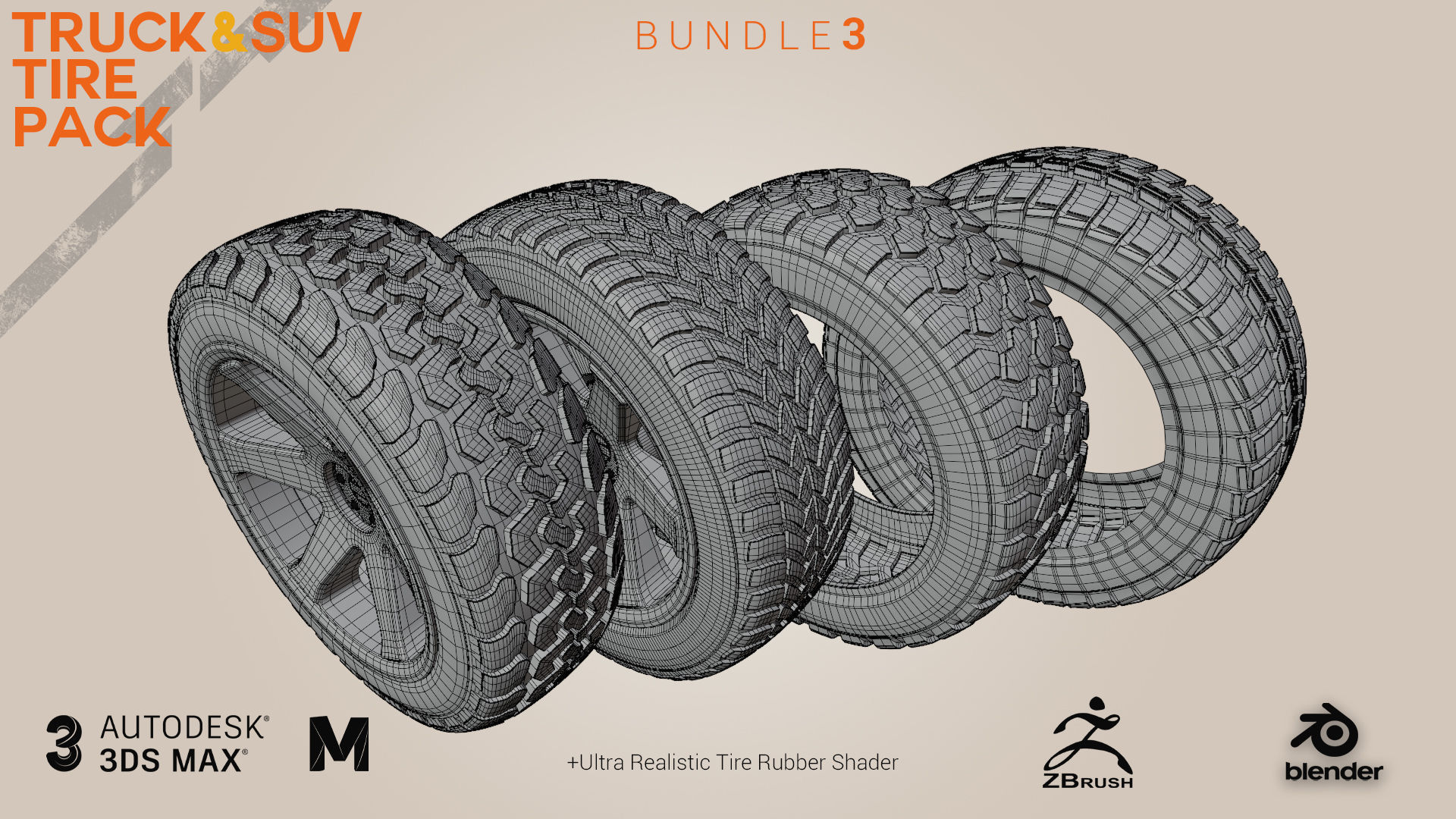3D model TRUCK - SUV Tire Pack Bundle 3 VR / AR / low-poly | CGTrader