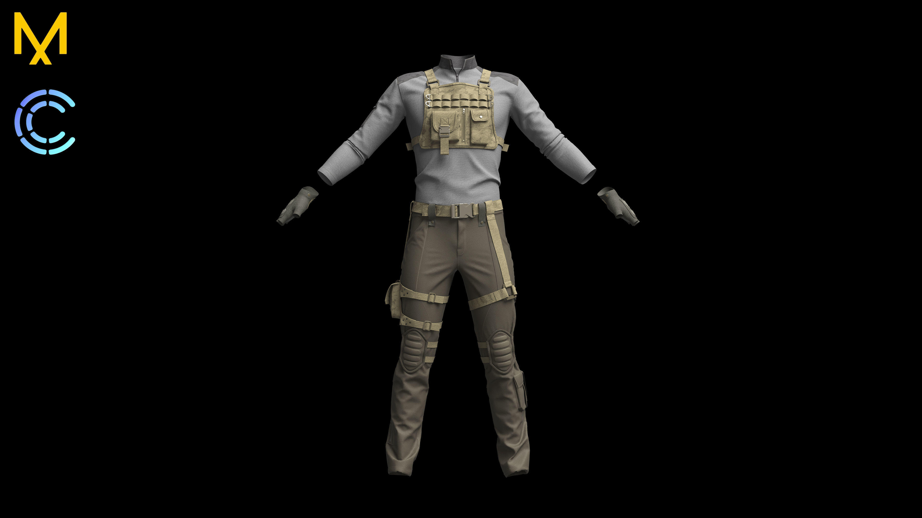 Male tactical outfit Marvelous Designer Clo 3d project 3D model rigged ...