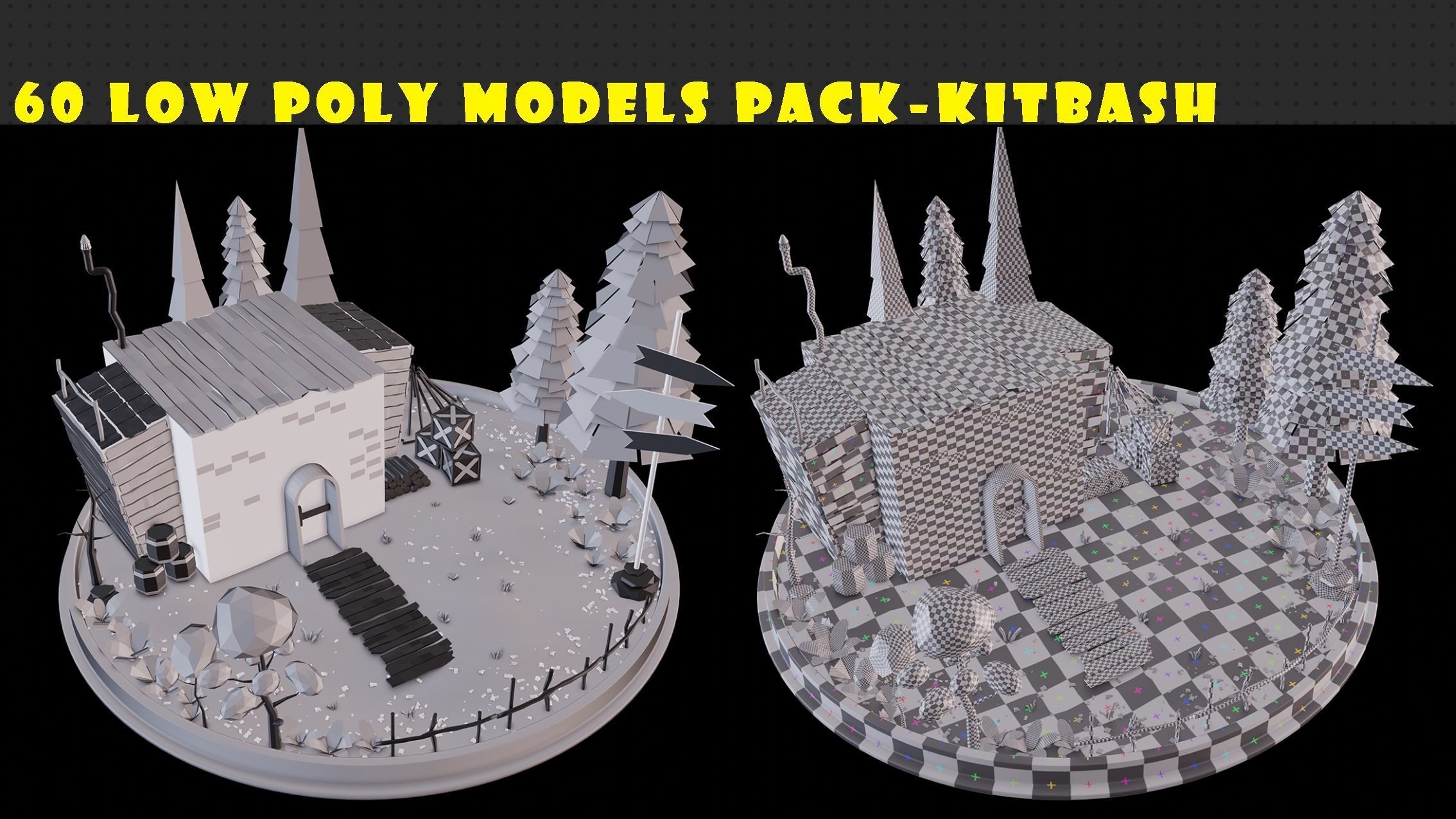 3D model 60 low poly models pack Kitbash VR / AR / low-poly | CGTrader