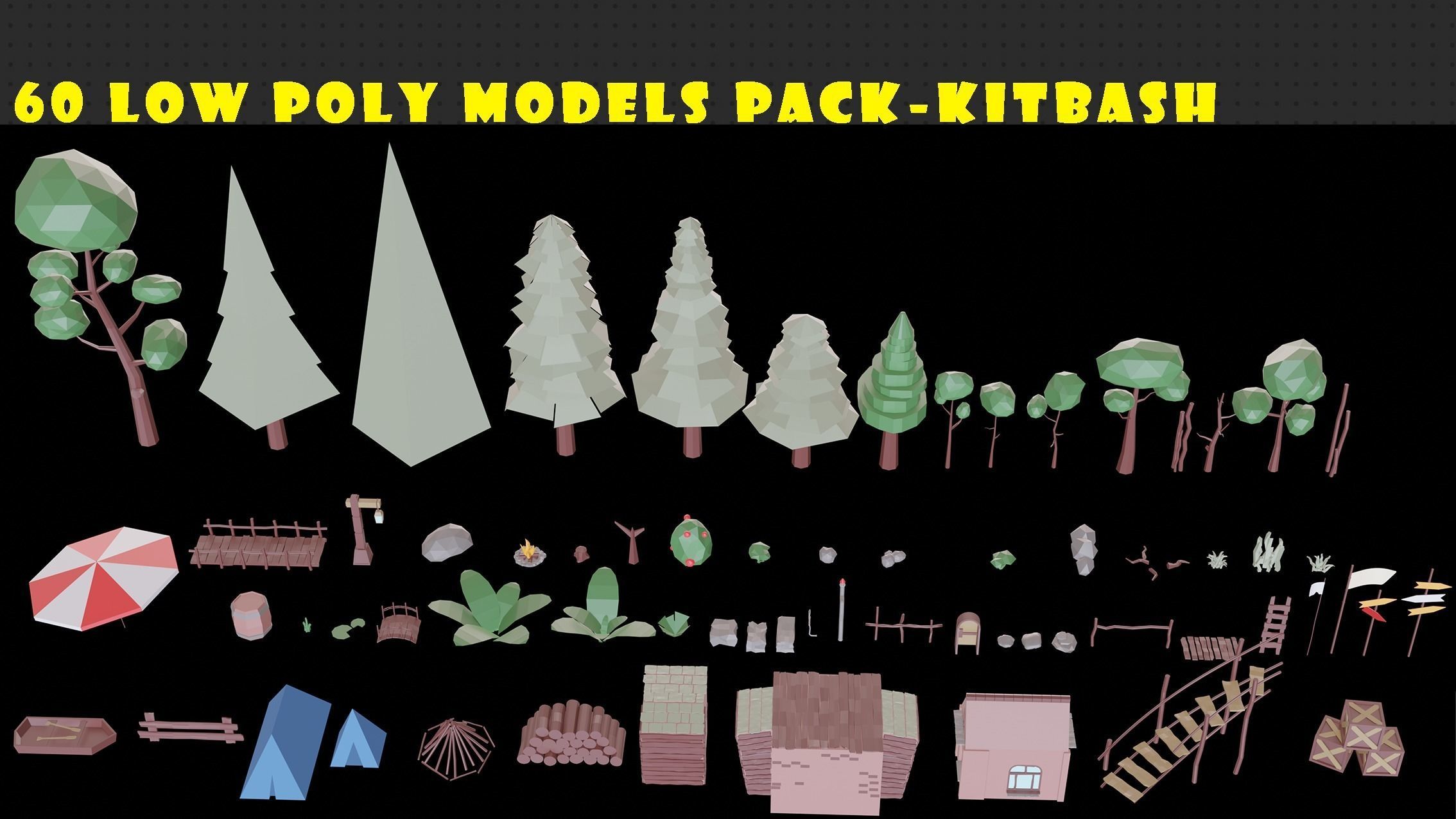 3D model 60 low poly models pack Kitbash VR / AR / low-poly | CGTrader