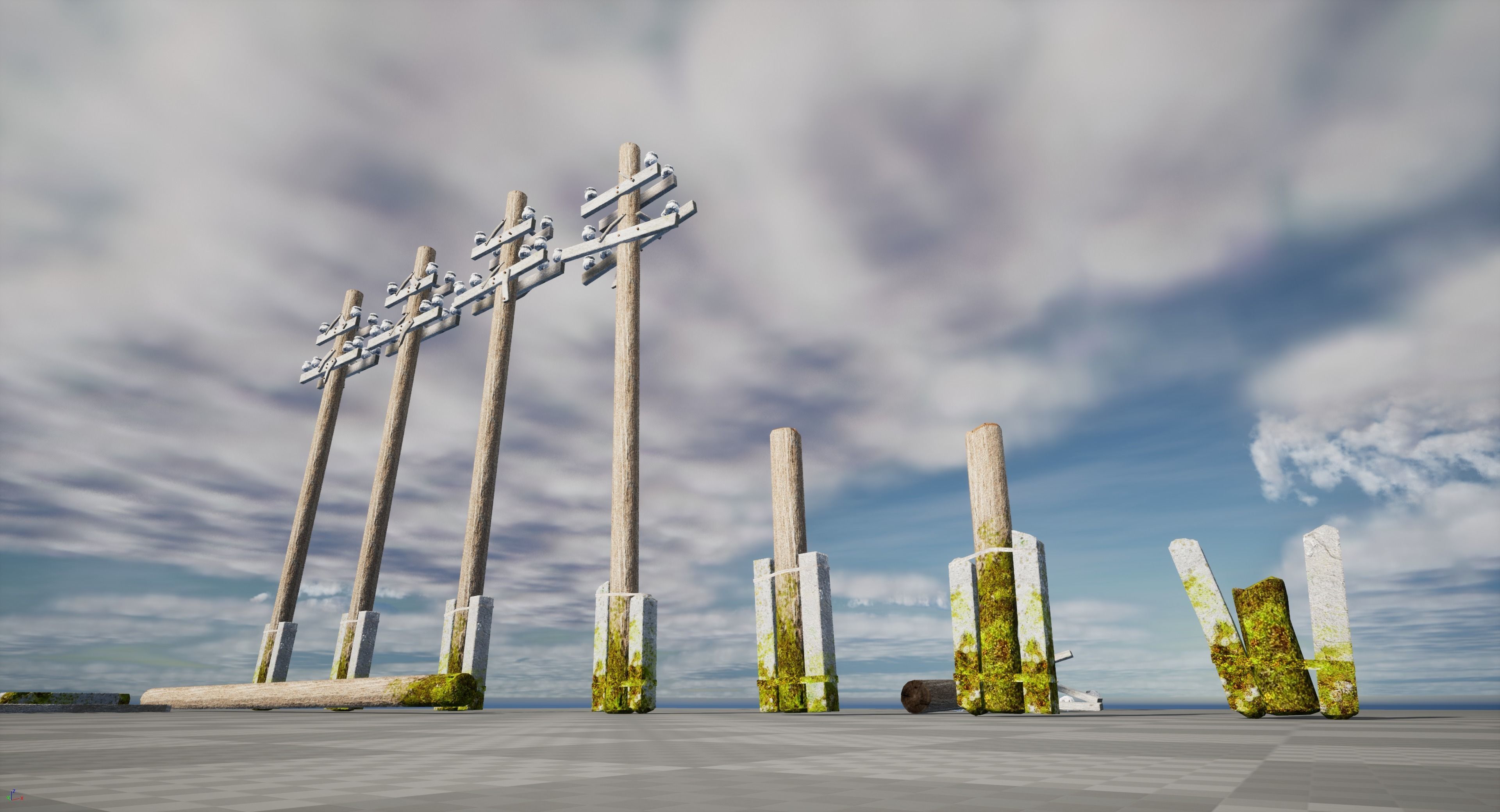 3D model Low-poly PBR Wood Electricity Wires Poles Set VR / AR / low ...