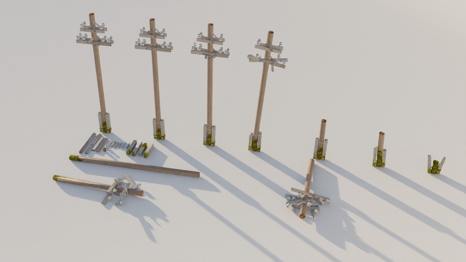 3D model Low-poly PBR Wood Electricity Wires Poles Set VR / AR / low ...