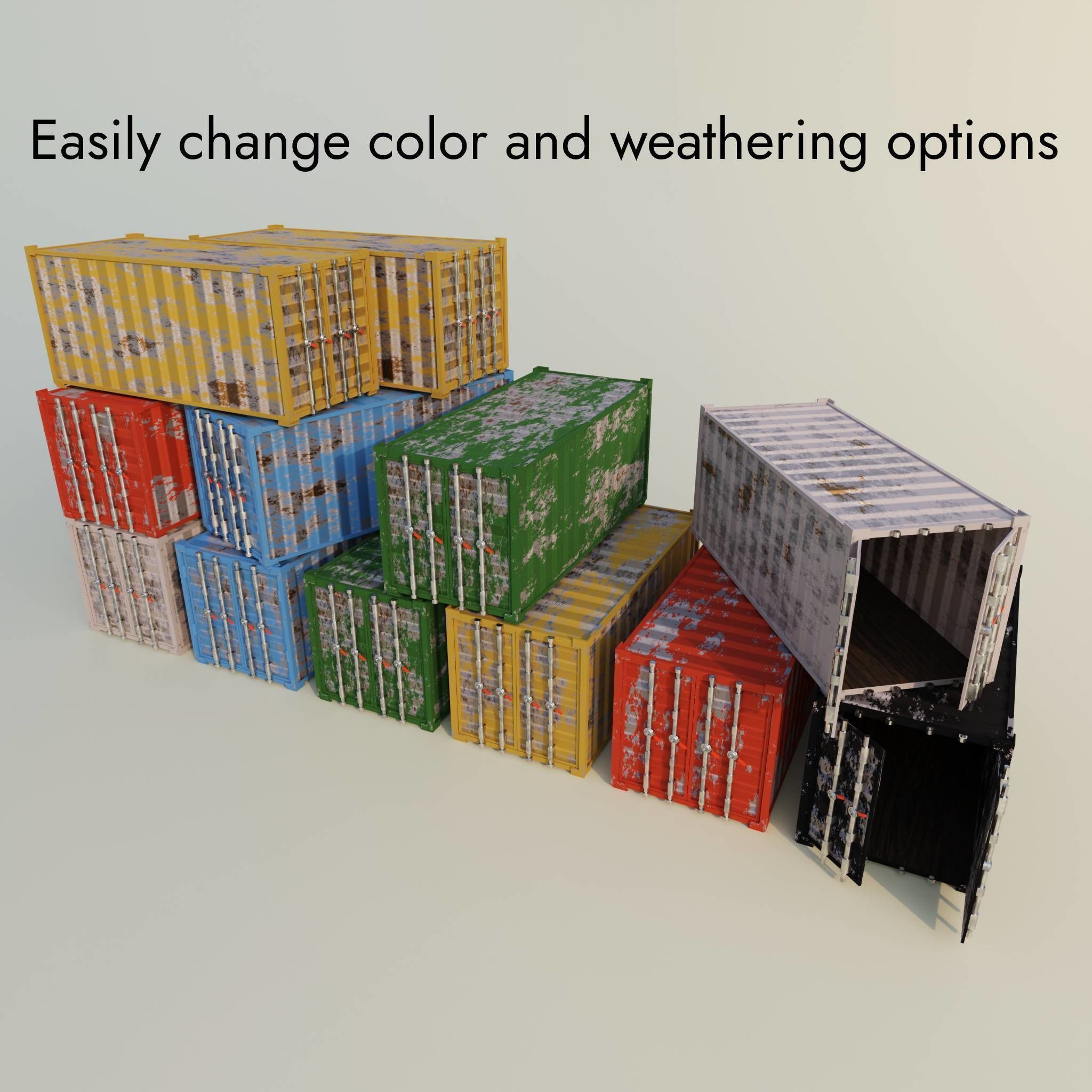 3D model Low Poly Shipping Container - 4 procedural textures VR / AR ...