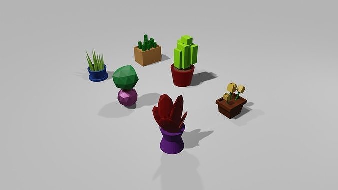 6 Low Poly Plants cactus in pots free VR / AR / low-poly 3D model ...
