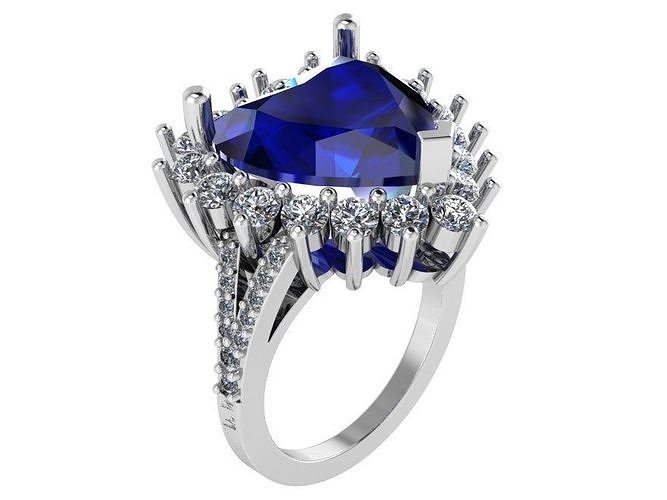 Heart Cluster Sapphire Ring 0738 3D model 3D printable | CGTrader