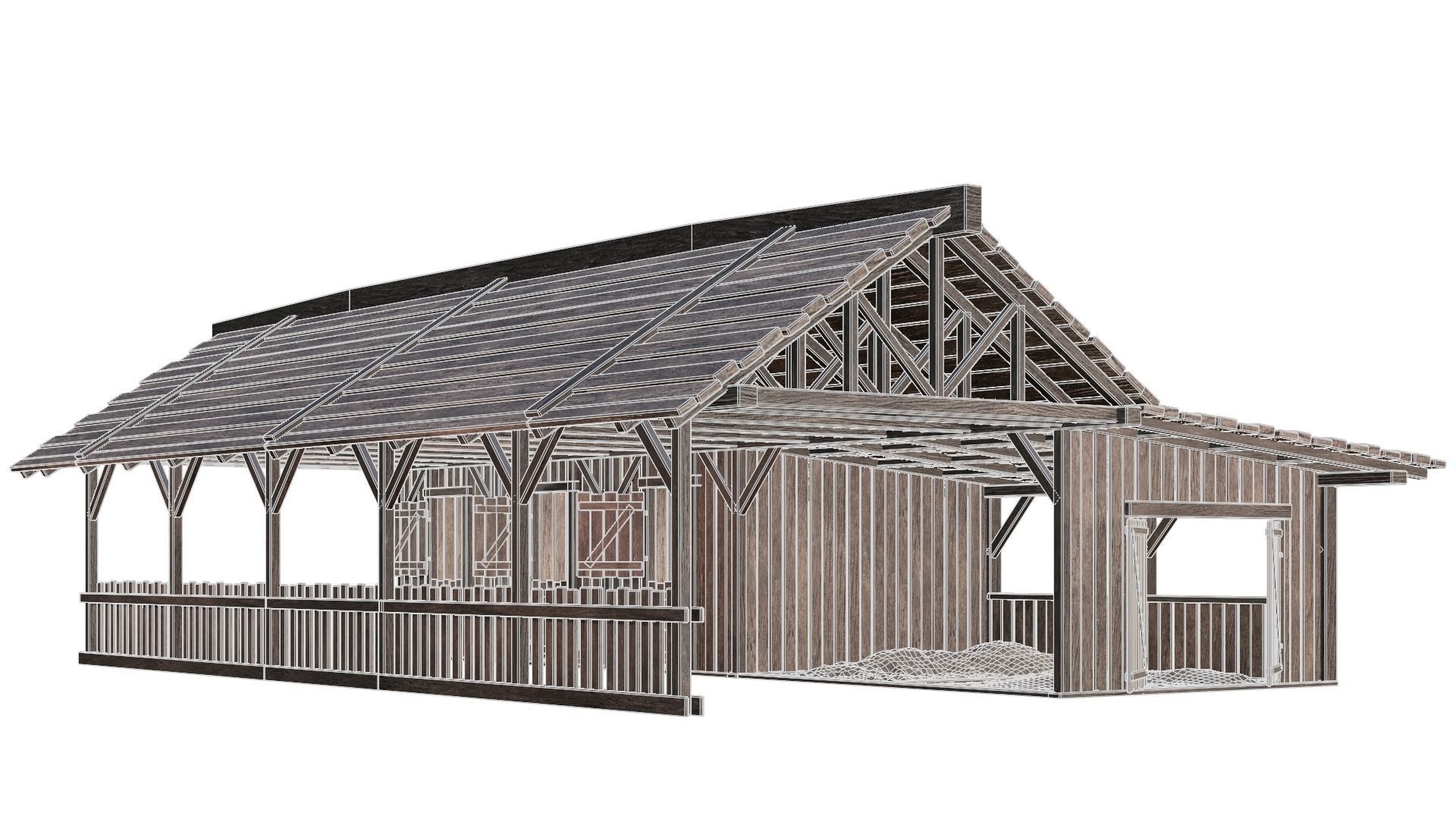 FREE Old Simple Wooden Farm Barn 2K GameReady 002 free VR / AR / low ...