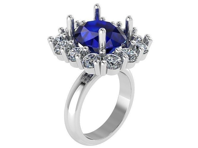 Sapphire Cluster Ring 0800 3D model 3D printable | CGTrader