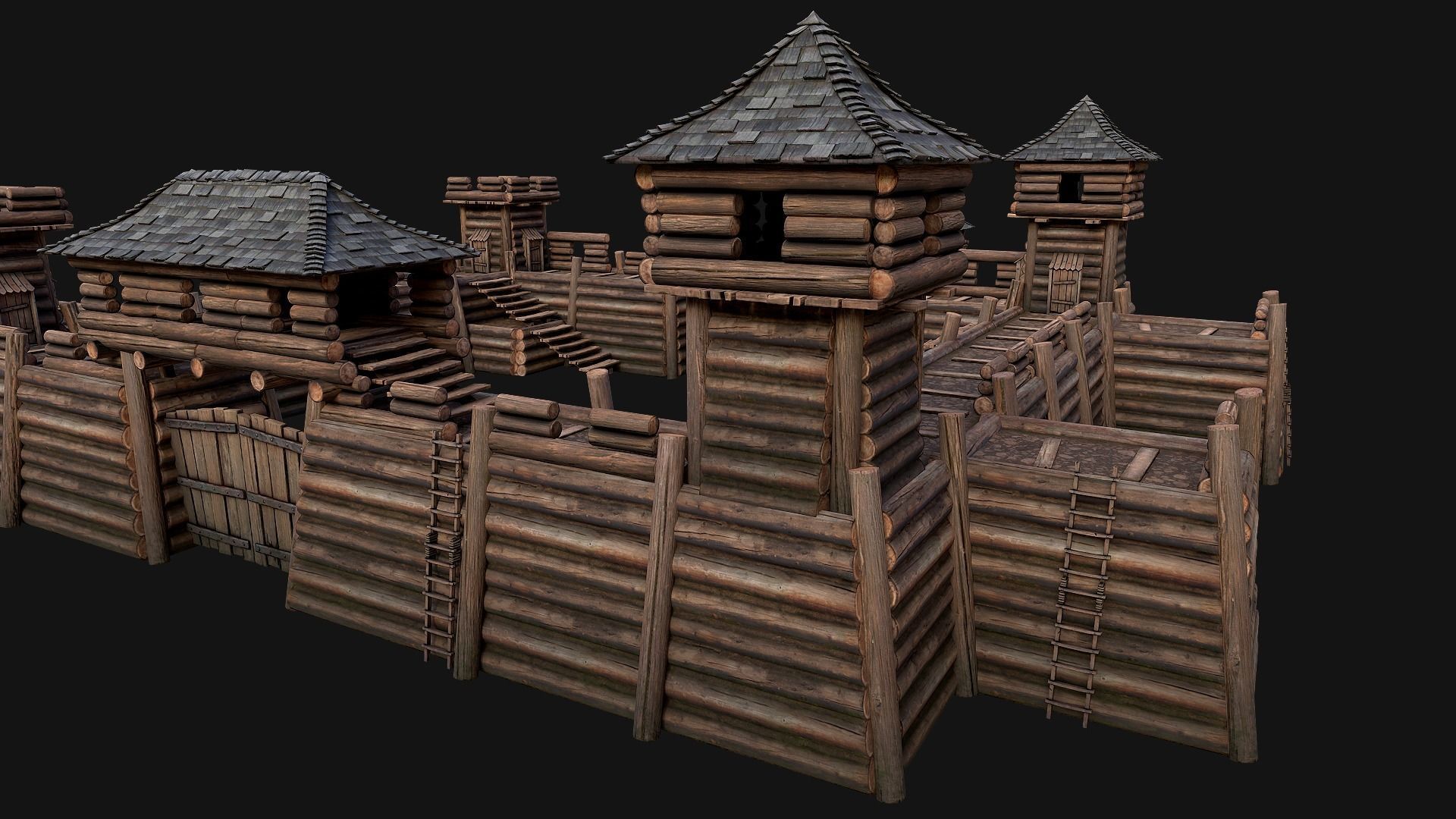 3D model Medieval Wooden Fort Castle Constructor VR / AR / low-poly ...