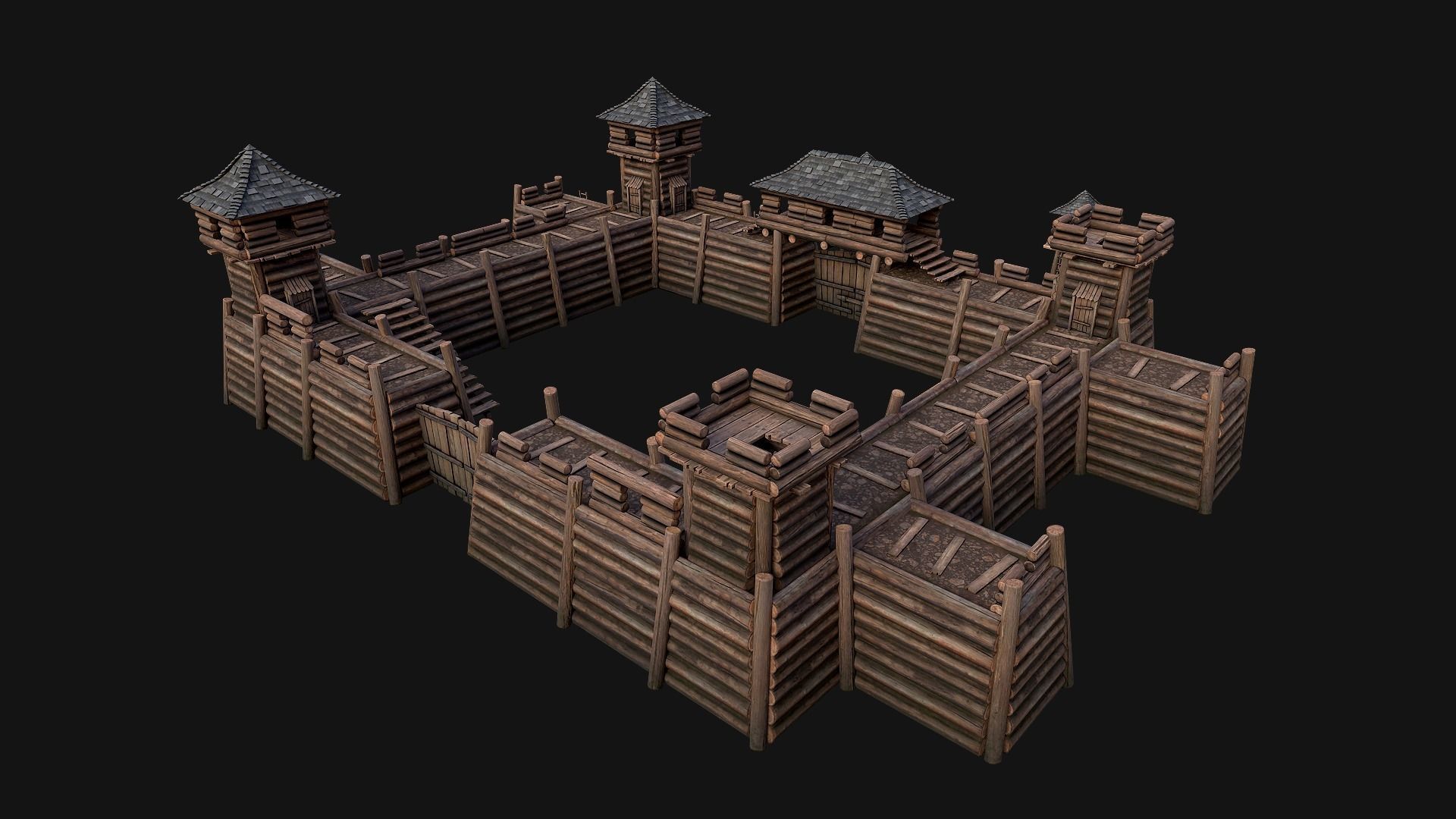 3D model Medieval Wooden Fort Castle Constructor VR / AR / low-poly ...