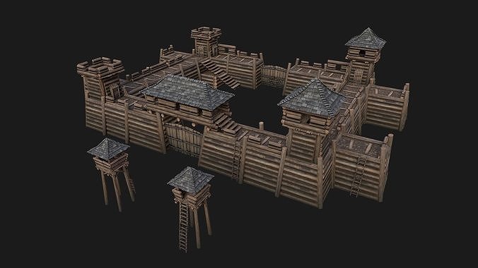 3D model Medieval Wooden Fort Castle Constructor VR / AR / low-poly ...