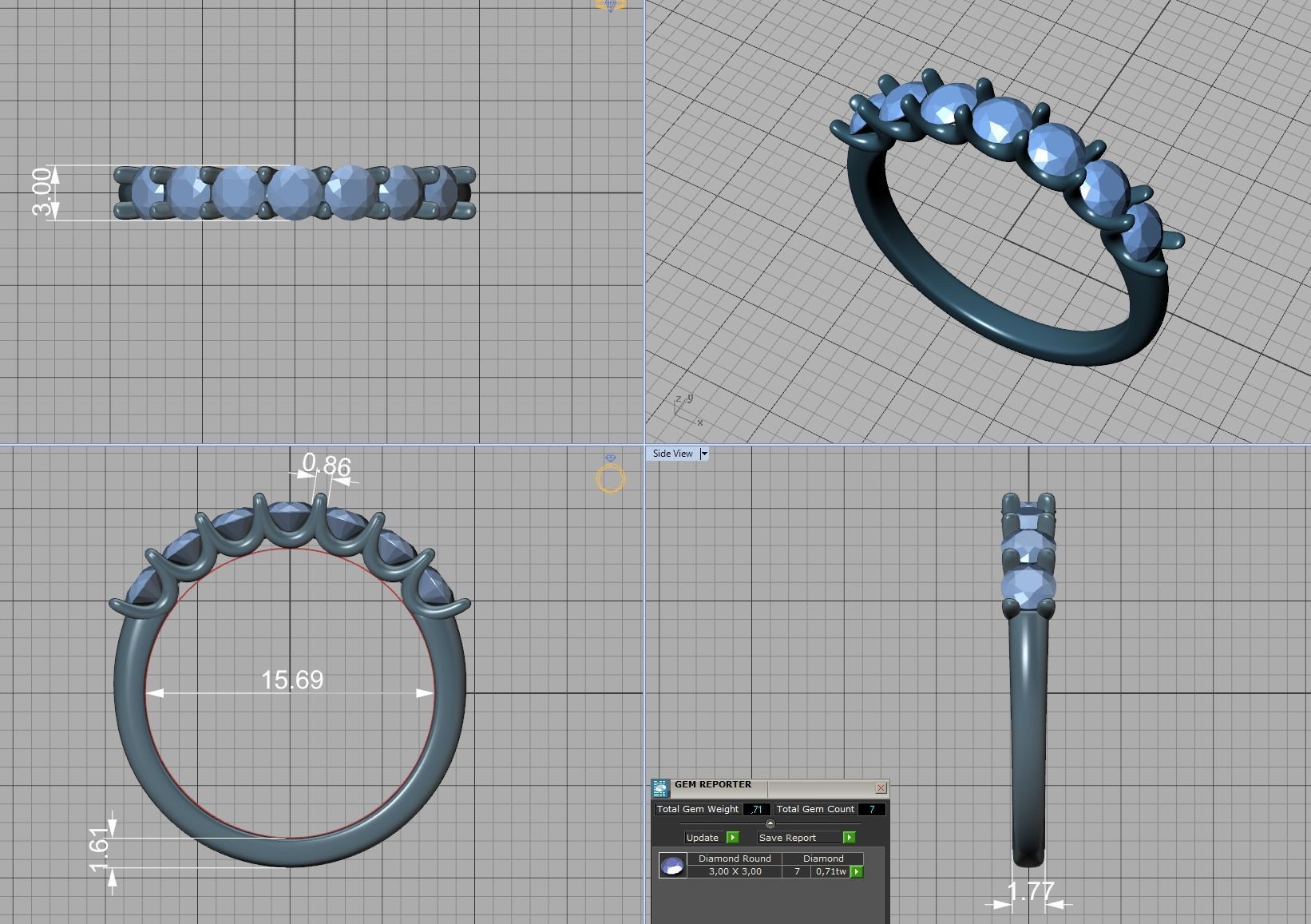 7-stone Diamond Half Eternity Ring 3mm Diamonds 3D print model 3D model ...