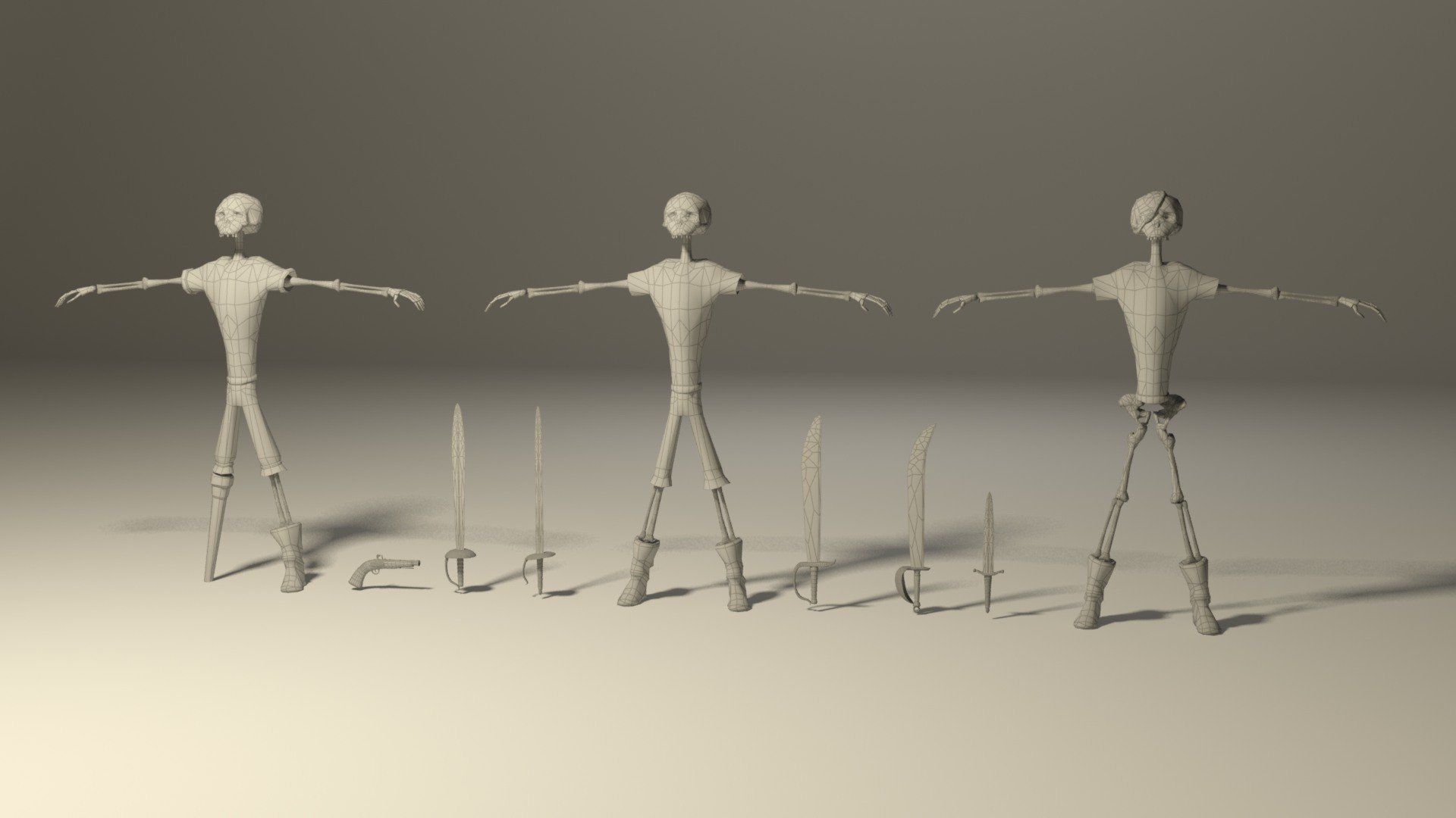 3D model Pirate skeleton enemies with weapons VR / AR / low-poly | CGTrader