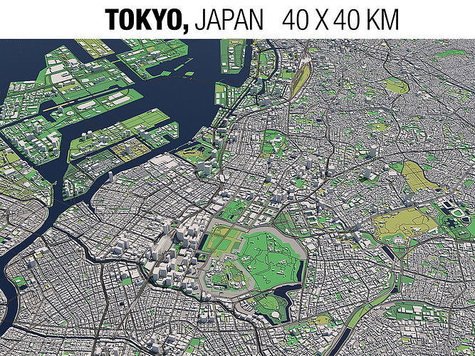 Tokyo Japan 40x40km 3D City Map 3D model | CGTrader