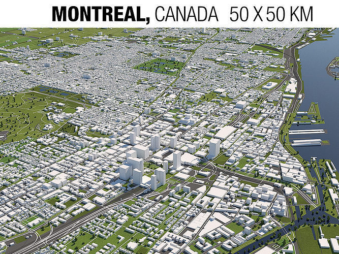 Montreal Canada 50x50km 3D City Map 3D model | CGTrader