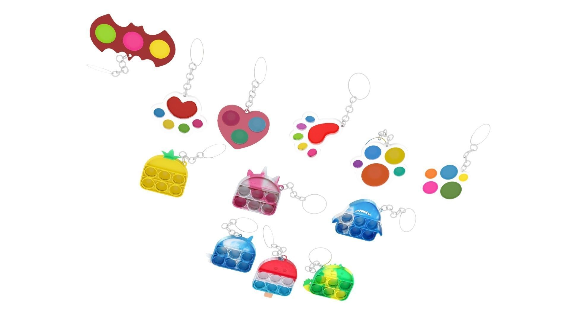 Simple Dimples and Pop It Fidget Toy Keychains Set 3D model | CGTrader