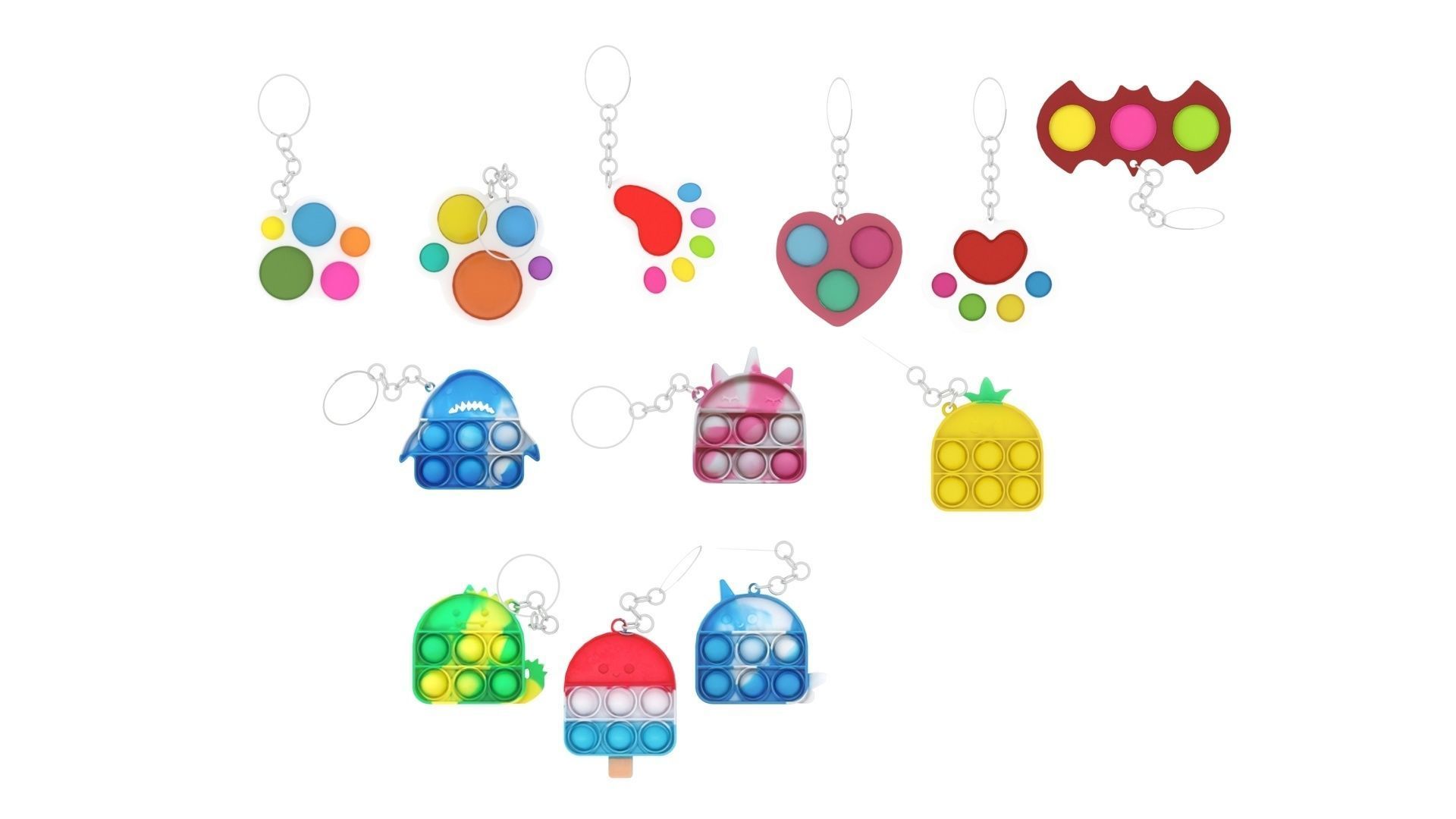 Simple Dimples and Pop It Fidget Toy Keychains Set 3D model | CGTrader
