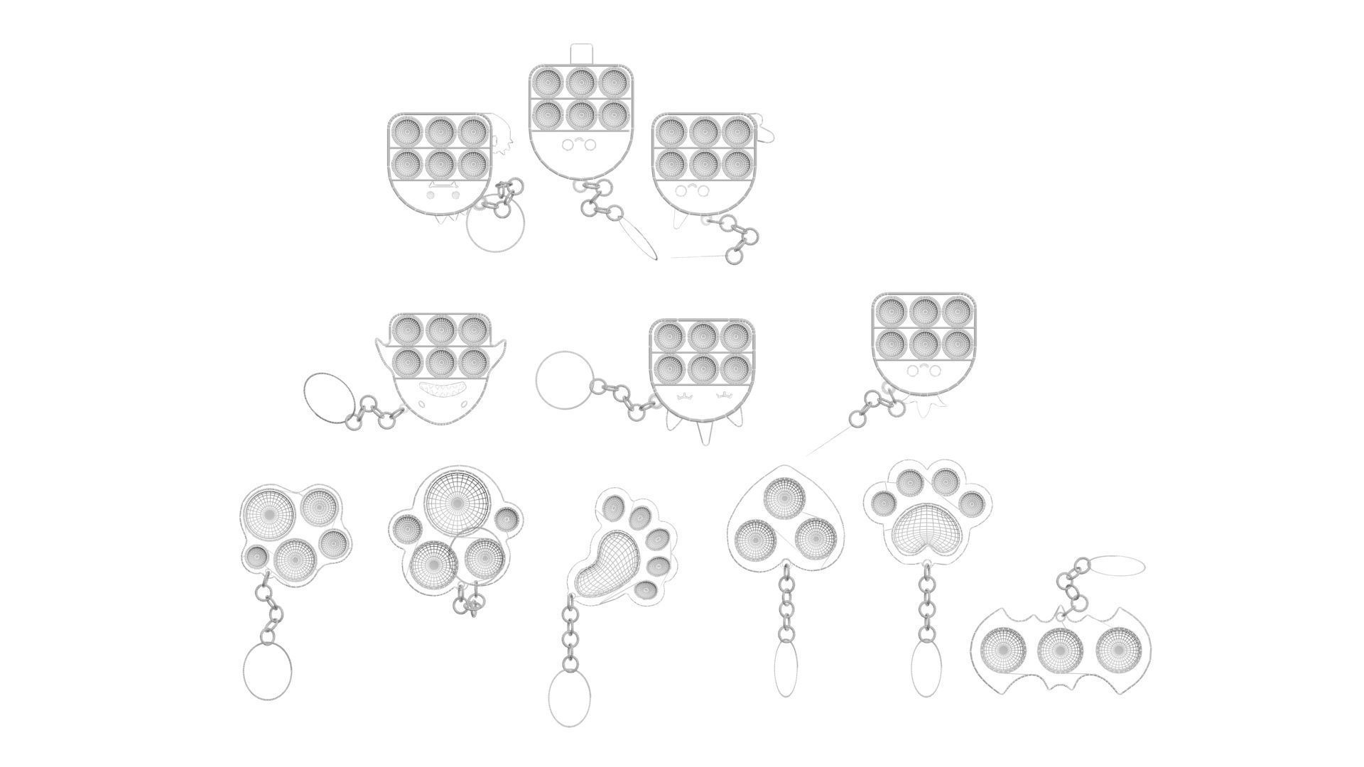 Simple Dimples and Pop It Fidget Toy Keychains Set 3D model | CGTrader