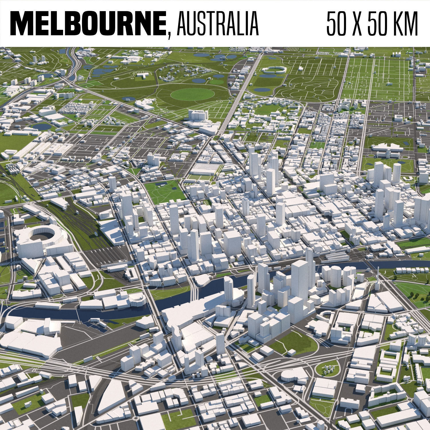 Melbourne Australia 50x50km 3D City Map 3D model | CGTrader