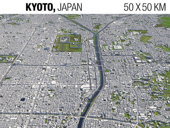 Kyoto Japan 50x50km 3D City 3D Map 3D model | CGTrader