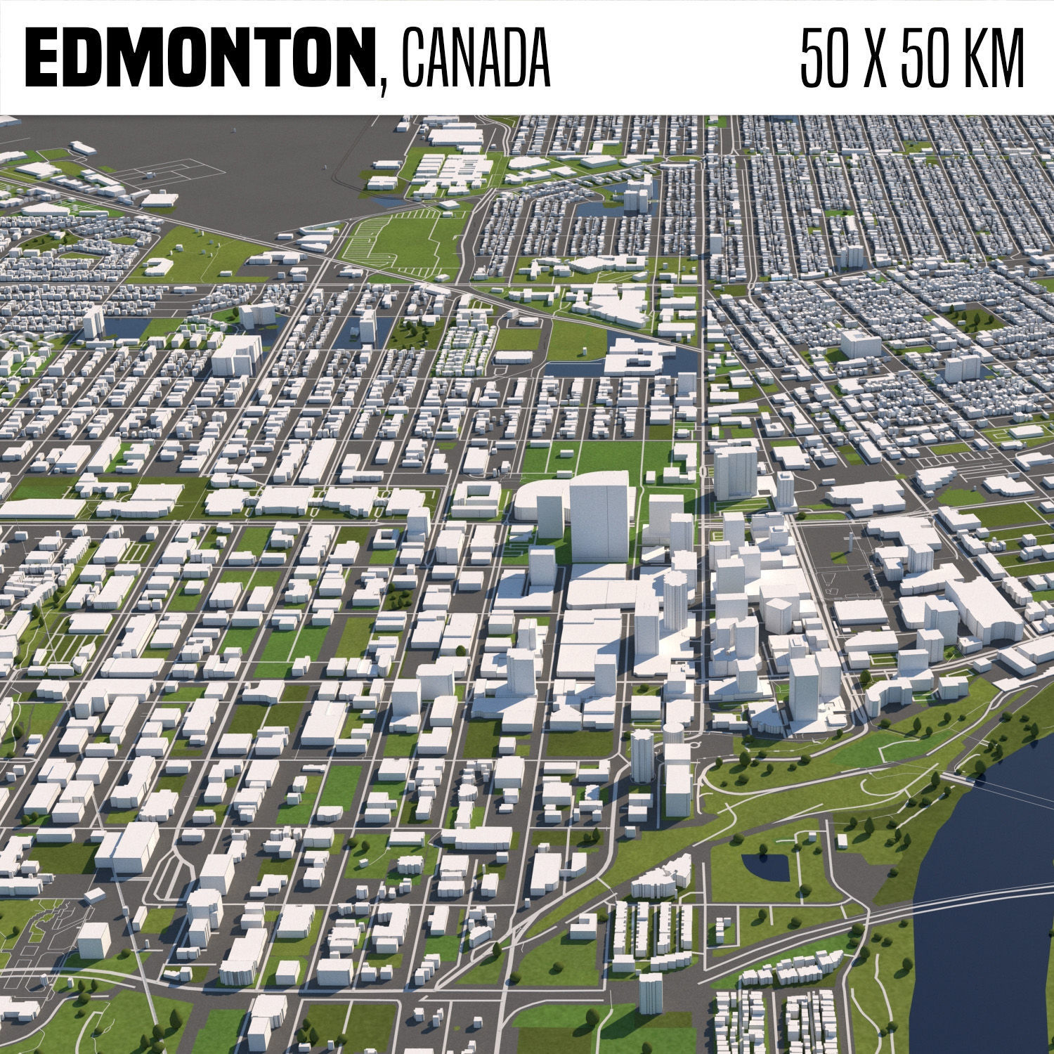 Edmonton Canada 50x50km 3D City Map 3D model | CGTrader