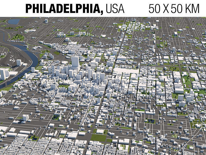 Philadelphia 50x50km 3D City Map 3D model | CGTrader