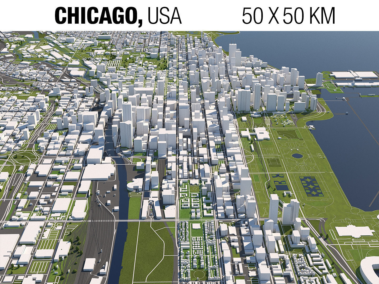 Chicago 50x50km 3D City Map 3D model | CGTrader