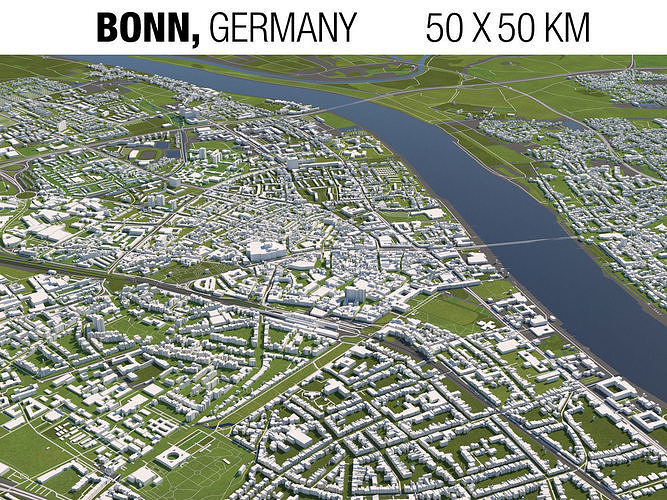 Bonn Germany 50x50km 3D City Map 3D model | CGTrader